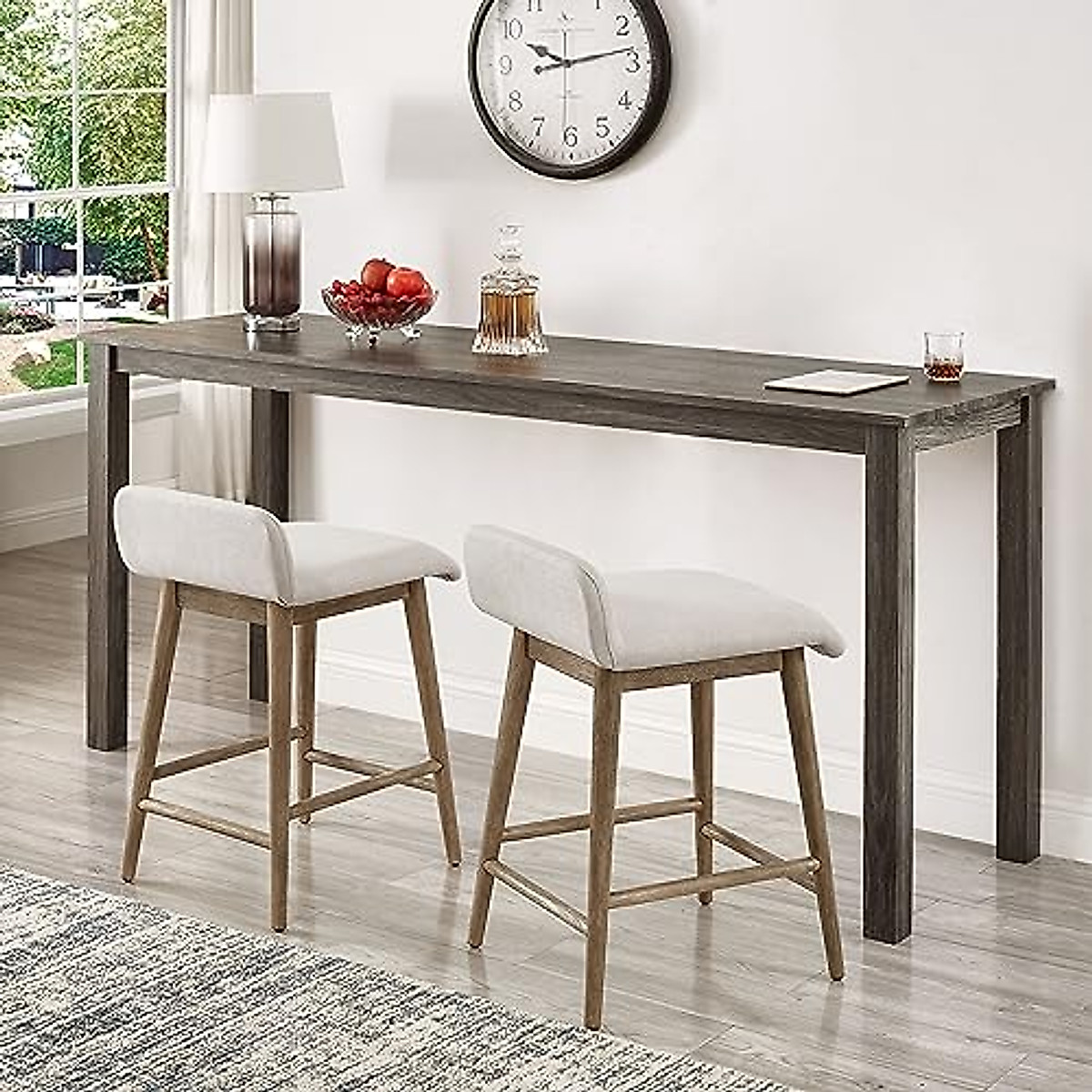 Ball & Cast Upholstered Counter Height Bar Stools 24 inch Kitchen Wooden Stool Chairs Set of 2, Linen