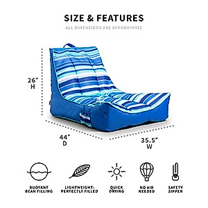 Big Joe Captain's Float No Inflation Needed Pool Lounger with Drink Holder, Blurred Blue Double Sided Mesh, 3ft