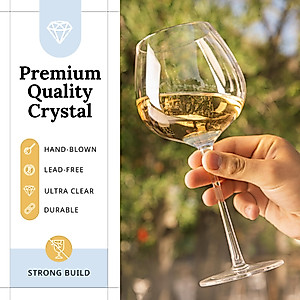 Wine Glasses Set of 4 – 22oz Elegant Wine Glass Gift Set – Modern Long Stem Crystal Wine Glasses for White & Red Wine – Hand Blown Lead-Free White Wine Glass Set for Restaurant & Home Bar Use