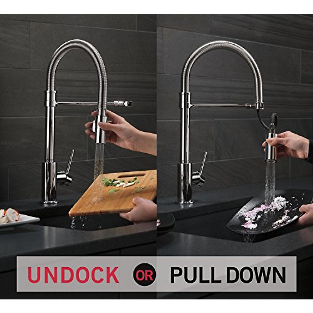 Delta Faucet Trinsic Pro Commercial Style Kitchen Faucet Chrome, Chrome Kitchen Faucets with Pull Down Sprayer, Kitchen Sink Faucet, Faucet for Kitchen Sink with Magnetic Docking, Chrome 9659-DST