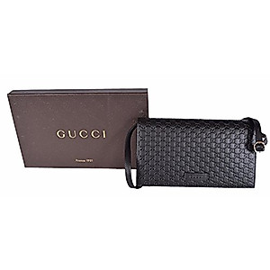 Gucci Women's Leather Micro GG Guccissima Mini Crossbody Wallet Bag Purse (Black)