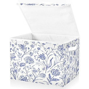 WELLDAY Toile Pattern Storage Baskets Foldable Cube Storage Bin with Lids and Handle, 16.5x12.6x11.8 In Storage Boxes for Toys, Shelves, Closet, Bedroom, Nursery