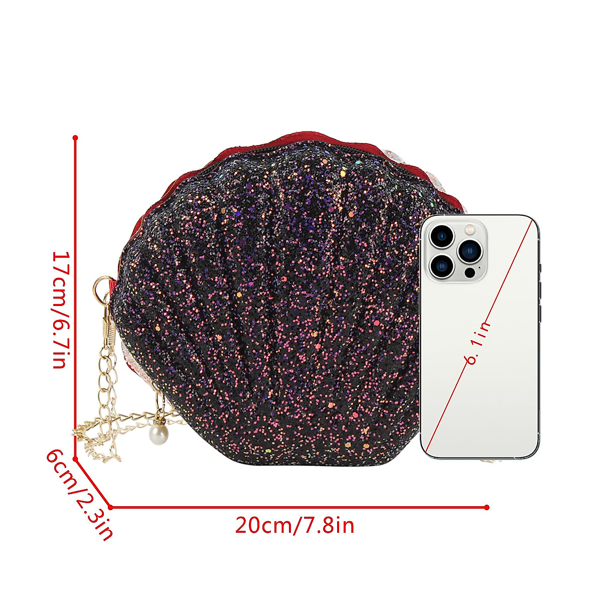 Women Mini Glitter Sequins Seashell Evening Clutch Handbag Chain Strap Cross-body Bag Shoulder Bag