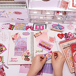 720 Sheets Scrapbook Paper & Stickers Pink Aesthetic Scrapbook Kit Journaling Scrapbooking Supplies Washi Scrapbook Sticker Paper Kawaii Craft Paper Note Paper Cute Heart Stickers for Kids Teen Girls