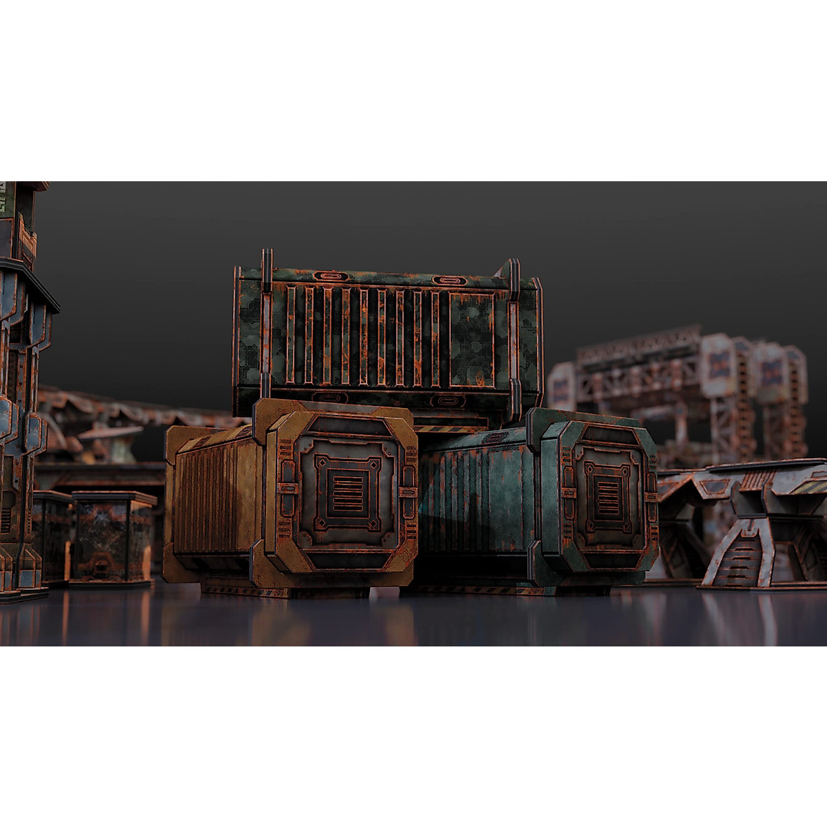 TinkerTurf Sci-Fi Terrain: Cargo Containers 6 Add-On, 3 Containers Included, Neutral Theme, Modeular Design, Easy Storage, Virtually Limitless Setups