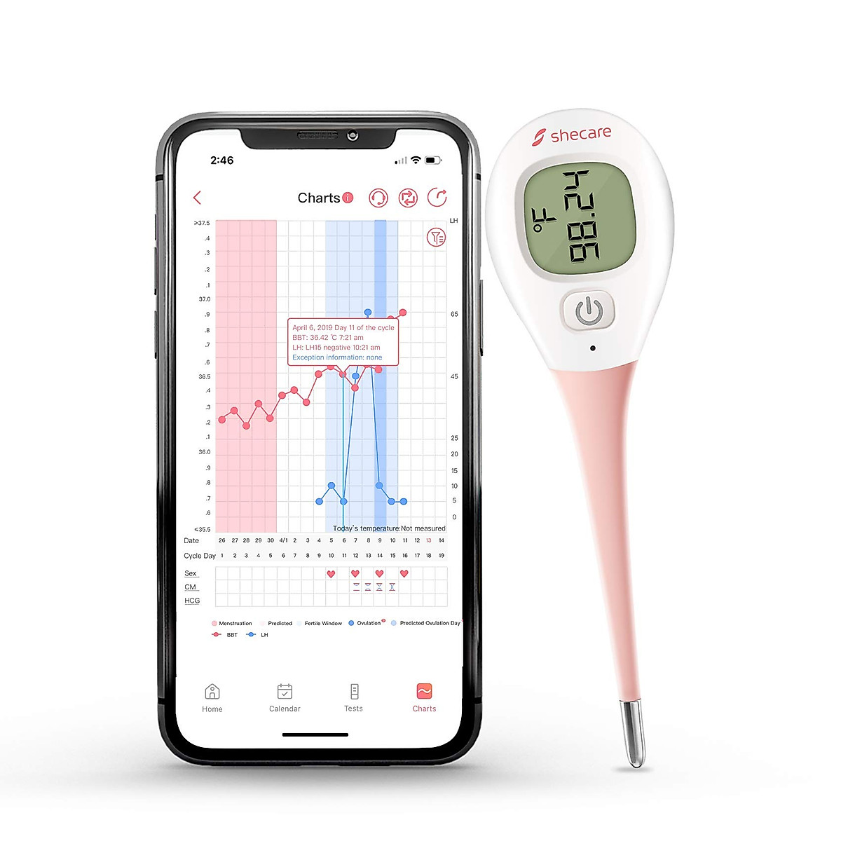 Shecare Digital Basal Body Thermometer for Ovulation,Fertility BBT Thermometer High Precision Oral Thermometer,Accurate 1/100th Degree Works with Shecare APP Basal Thermometer Basic Thermometer