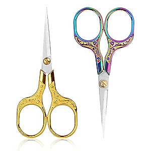 Vintage Embroidery Sharp Scissors 2 Pack, 5 Inches Craft Sewing Scissor Pointed Stainless Steel Multipurpose Detail Beauty Shears for Office Home Household Kitchen School Student Supplies