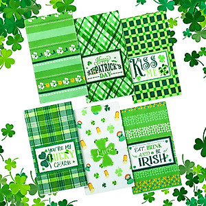 Tudomro 6 Pieces St Patrick's Day Dish Towels 27.6 x 17.7 Inch Shamrock Clover Green Plaid Kitchen Hand Dish Towels Happy St. Patrick's Day Dish Towels Fabric Wash Cloth for Home Kitchen, 6 Styles