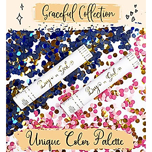 Gender Reveal Confetti Cannon - 2 Blue/Gold 2 Pink/Gold Poppers - Gender Reveal Party Supplies - Confetti Sticks - Gender Reveal Stickers 40 pcs (20 Girl 20 Boy)