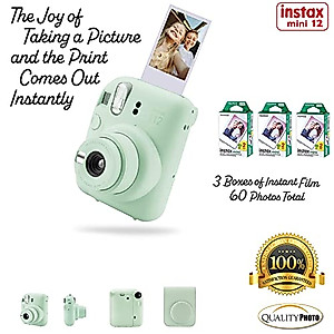 Fujifilm Instax Mini 12 Instant Camera with Case, 60 Fuji Films, Decoration Stickers, Frames, Photo Album and More Accessory kit (Mint Green)