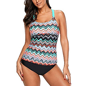 Dokotoo Womens Ladies Striped Zigzag Print Color Block Open Back Bandeau Blouson Push Up Tankini Swim Bikini Top No Bottom Swimsuit Bathing Suit Swimwear Small