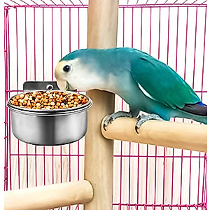 MotBach 3 Pieces Stainless Steel Bird Feeding Dish Cups, Bird Feeder Parrot Food Water Bowls with Clamp, Pet Cage Cups Holder for Bird Parrot Cockatiel Conure Budgies Parakeet Small Animal