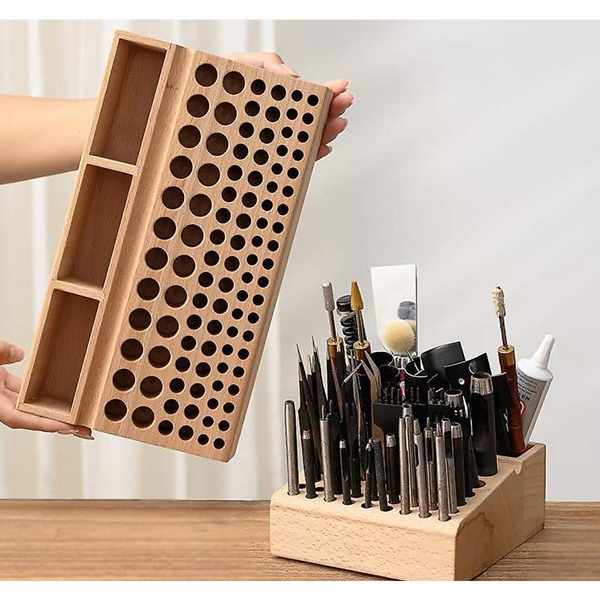 Leather Tool Holder, 100 Holes Storage Rack, Professional Leathercraft Tool Holder Rack Stand, Leather Craft Tool Holder Box, Hand Work Holder Stand Organizer, Leathercraft Accessories