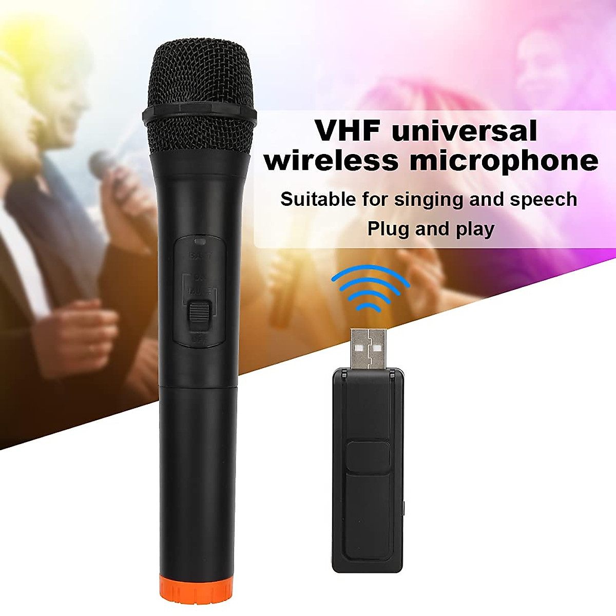 Microphone, VHF Handheld Cordless Dynamic Mic System with USB Receiver for Karaoke Wedding Party Singing Classroom
