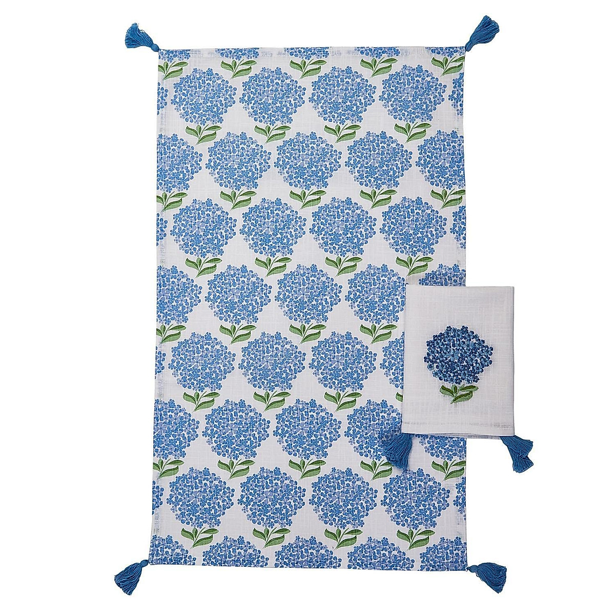 Two's Company Hydrangea Set of 2 Dish Towels with Decorative Tassels - Cotton