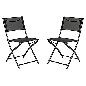 Flash Furniture Brazos Commercial Indoor-Outdoor Folding Chairs, Flex Comfort Backs/Seats, Metal Frames, Portable Lightweight Foldable Design, Set of 2, Black/Black