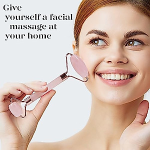BAIMEI Jade Roller & Gua Sha, Face Roller, Facial Beauty Roller Skin Care Tools, Massager for Face, Eyes, Neck, Body Muscle Relaxing and Relieve Fine Lines and Wrinkles - Rose Quartz