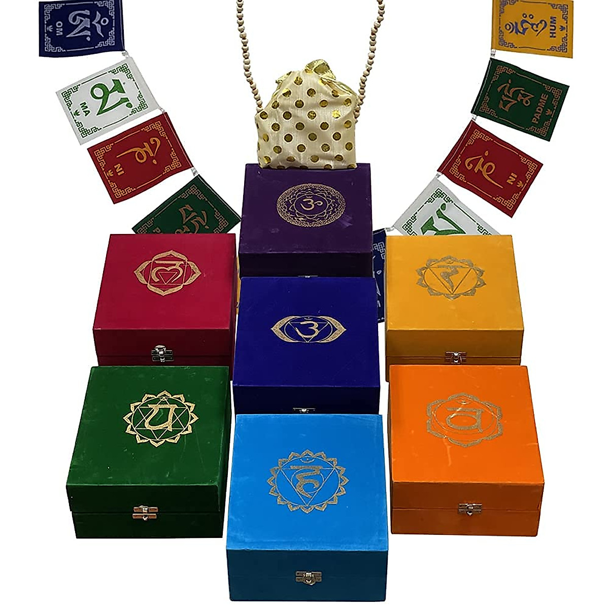 Chakra Singing Bowls Set Cuencos Tibetanos With Cushion Mallet Tulsi Beads Mala Tibetan Prayer Flag For Meditation Mindfulness - Style2 Size Large