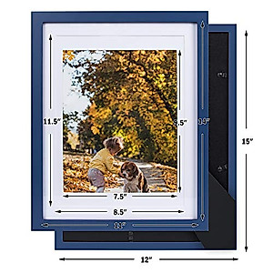Beyond Your Thoughts Blue 11X14 with Matted for 8X10 or 9x12 Real Wood + Real Glass (Hang/Stand) Picture Photo Frame for Wall and Table Top-Mounting Hardware Included(1 Pack)