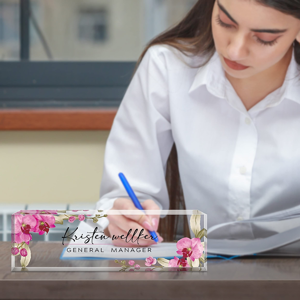 Personalized Office Name Plate for Desk, Custom Employee Appreciation Gifts, Acrylic Desk Name Plate Funny, Desk Decorations Gift, Acrylic Desk Ornaments (Style-Butterfly Orchid)…