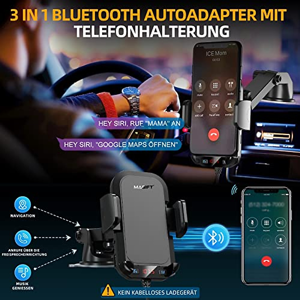 Magift Bluetooth Car Adapter-PD 20W Car Bluetooth Adapter,【Air Vent & Dashboard】Phone Holder,AUX FM Bluetooth Transmitter With Strong Microphone & HiFi Deep Bass Sound,Hands-free Calls & Music Player.