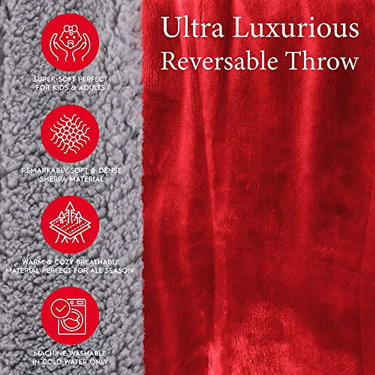 Glamvie Home Soft Reversible Sherpa Twin Size Blanket- Warm, Ultra-Plush, Dual-Sided Sherpa and Fleece Cover for Full or Twin Bed or Couch- Fluffy, Luxurious Faux-Sheepskin (60” x 80”) (Red)
