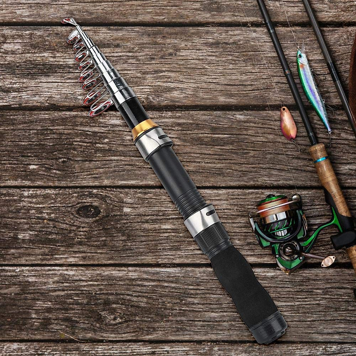 Alomejor Fishing Rod Portable Small Short Sea Pole Mini Sea Fishing Tools Telescopic Fishing Rod for Travel Seawater Freshwater Bass Trout Fishing(2.1m)