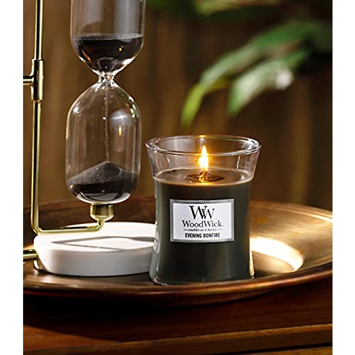 WoodWick Evening Bonfire Medium Hourglass Candle, 9.7 oz. & Sand & Driftwood Medium Hourglass Candle, 9.7 oz.