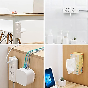 MISNODE 2 Pack Power Strip Holder Wall-Mounted Power Socket Holder Multicolor Adhesive Punch-Free Socket Holder Removable Power Strip HolderFixator Space-Saving Plug Fixer for Home Office