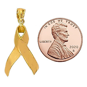 SURANO DESIGN JEWELRY 14k Yellow Gold Breast Cancer Awareness Ribbon Pendant, Made in USA