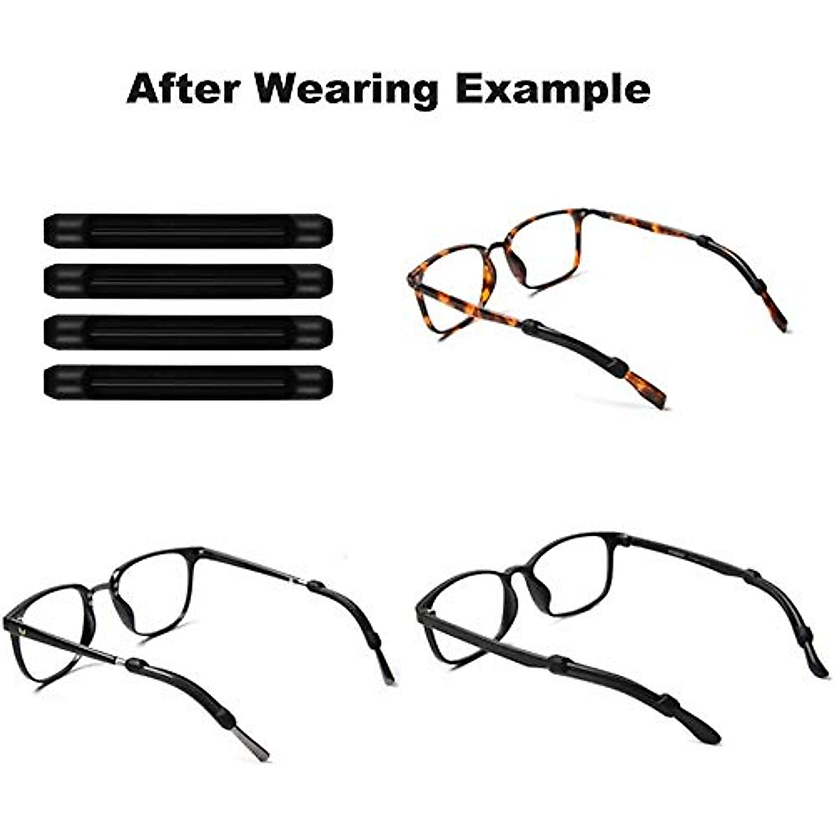 MAEXUS Silicone Eyeglass Retainers Eyewear Retainer Glasses Retainers Grip - Nerd Comfort Eyeglasses Temple Tips - Anti-Slip Elastic Comfort Glasses Retainers Black&Clear (6 Pairs)