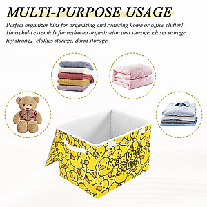 Sinestour Rubber Duck Custom Storage Bins with Lid Foldable Personalized Storage Basket Box with Handle Shelf Basket Closet Organizer for Bedroom Office Toy