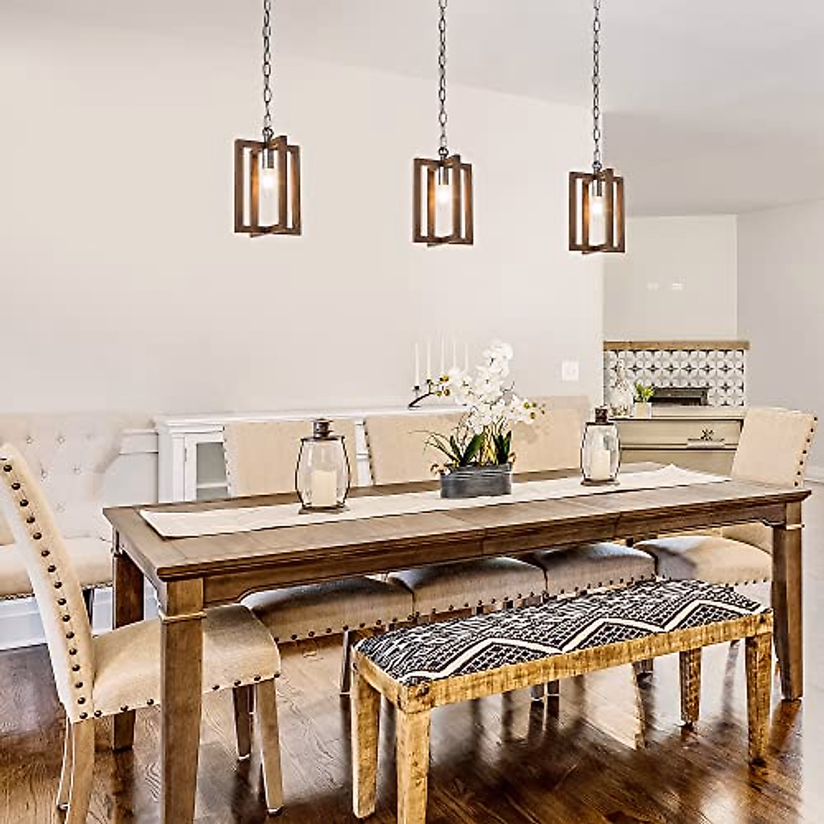 LOG BARN Farmhouse Pendant Lighting for Kitchen Island, Wood Rustic Pendant Light for Dining Room, Foyer, 6.5" W