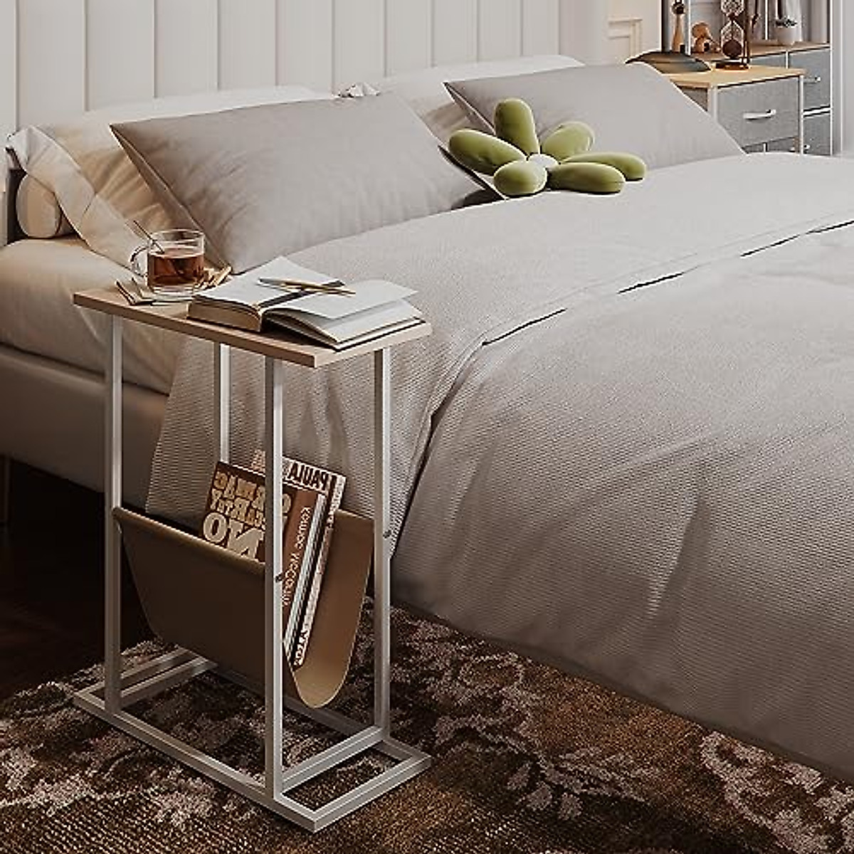 MAXTOWN Narrow Side Table - Slim End Table Nightstand with Storage Holder -Small Tables for Small Spaces -Side Tables Living Room,