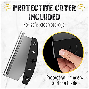 Checkered Chef Pizza Cutter - Sharp Stainless Steel Rocker Knife w/Plastic Blade Sheath - Dishwasher Safe, Outdoor Pizza Oven Accessories - 14 Inch