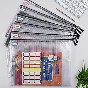 Mesh Zipper Pouch, 6PCS Waterproof Plastic Mesh Zipper Bag, A3 Size Tear-Resistant Document Pouch, Extra Large Zip File Bags, for School Office Supplies Home Travel Storage(17×12 Inch)