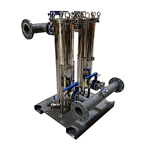 PRM Dual Bag Filter Housing Skid; #2 Size; Bolt Plate Lid; 304 SS; 4" Flange in/Out;150 psi