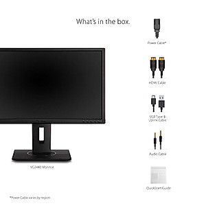 ViewSonic VG2440 24 Inch IPS 1080p Ergonomic Monitor with HDMI, DisplayPort, VGA, USB (Renewed)
