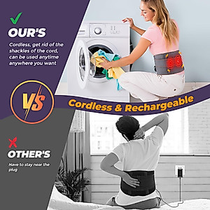 Cordless Heating Pad for Back, Lower Back Massager, Heated Back Brace with 3 Heating & Vibration Modes, Lumbar Support Belt for Men & Women