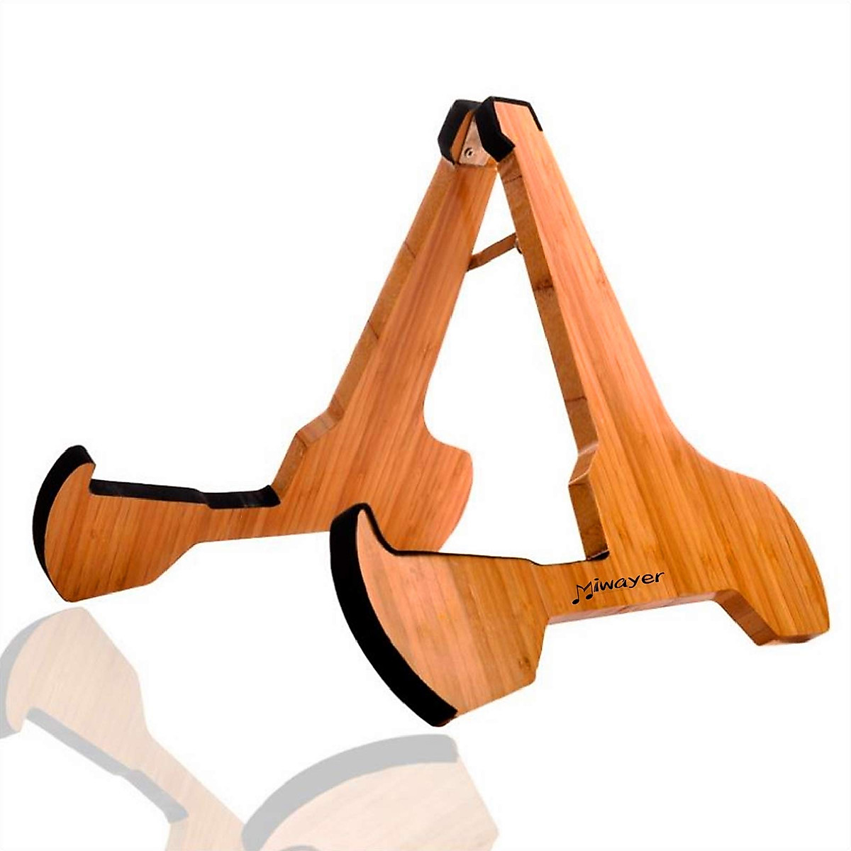 Miwayer Guitar Stand Real Bamboo A-Frame Folding Thickened Universal, with Soft Leather Protection, Safe Non-Slip Portable Stringed Instrument Stand, for Acoustic, Classical, Electric Guitar, Bass…
