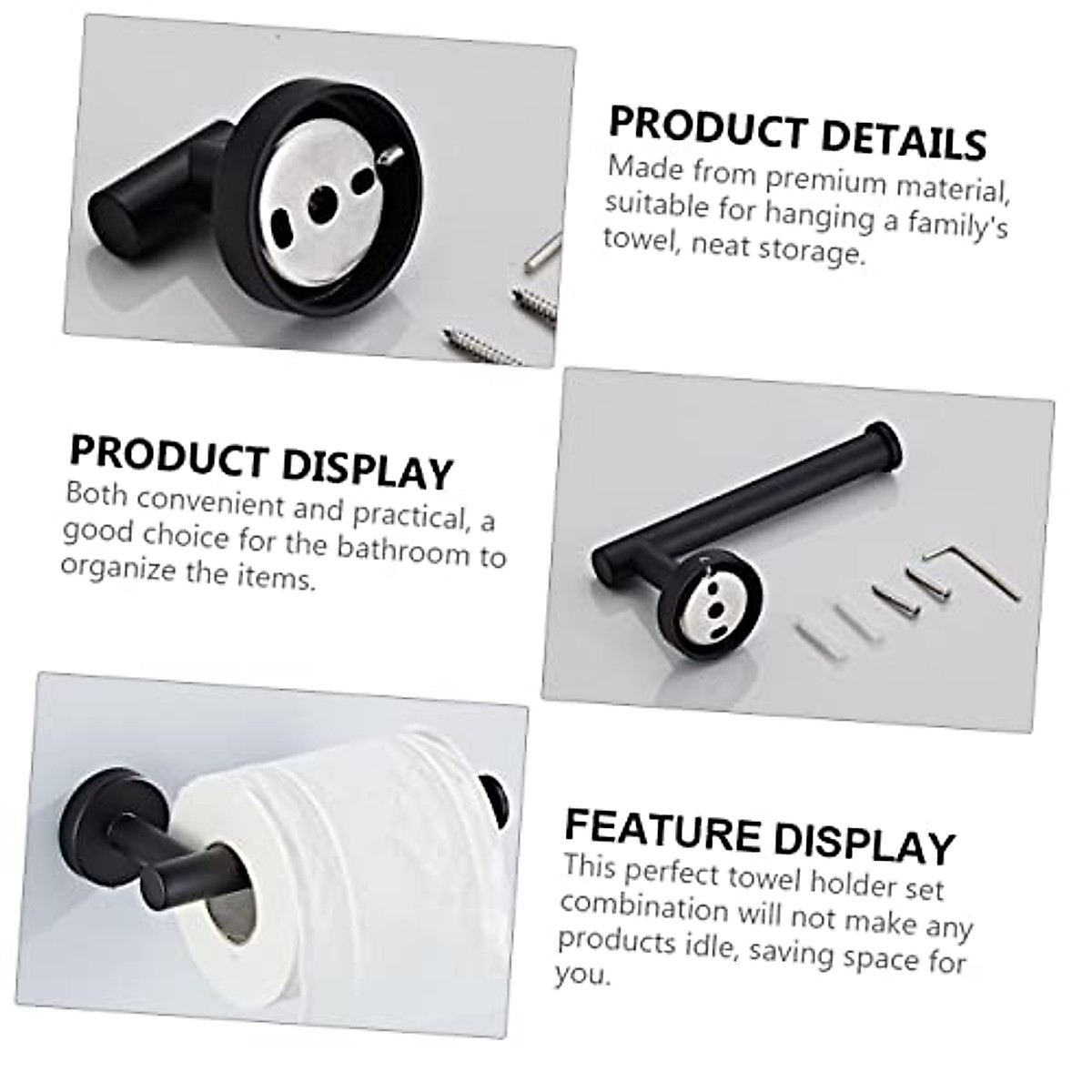 DOITOOL 6 pcs Bath Hook Paper Practical Hanging Multi-Functional Holder Brass Rod Rings Dispenser Wall-Mounted Steel Bathroom Shower Supplies Black Ring Tissue Stainless Bar Toilet Rack