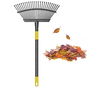 Collapsible Rake for Leaves, 30-61 inch Metal Leaf Rakes for Lawns Heavy Duty Extended Handle, 25 Tines 18" Wide Rake Garden Tools for Camping, Yard, Landscape, Pine Needle and Grass