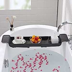 WINGSIGHT Bathtub Tray Expandable Bath Caddy Storage Rack Multifunctional Bathtub Tub Organizer for Deposit Wash Supplies,Book,Wine,Phone,Bathroom,Shower (Gray)