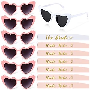 14 Pack Bachelorette Party Sashes and Retro Heart Sunglasses Bride Bridesmaid Sash Bachelorette Sunglasses Bachelorette Sash Bachelorette Party Accessories for Bridal Shower Wedding Decorations