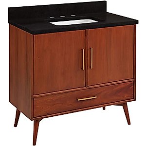 Signature Hardware 953364-36-RUMB-8 Novak 36" Free Standing Single Vanity Set with Mahogany Cabinet, Vanity Top and Rectangular Undermount Vitreous China Sink - 8" Faucet Holes