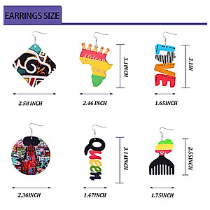 20 Pairs African Earrings for Women Wooden Black Lives Matter Earrings African Map Round Painted Wooden Earrings Statement Ethnic Dangle Earring