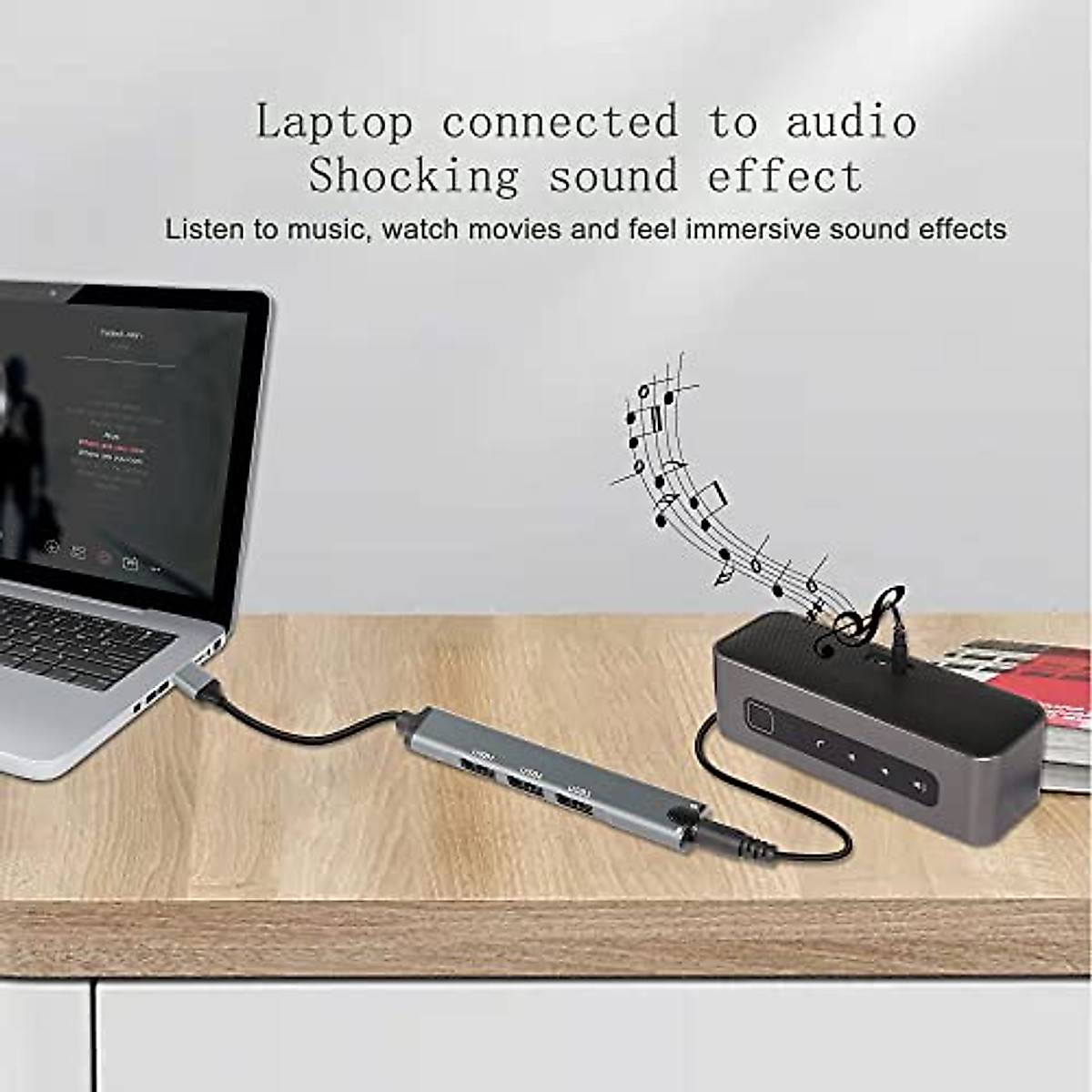 QIANRENON USB Hub, 4-in-1 USB Docking Station with 3.5mm Audio Headphone + Microphone Jack Hub Adapter USB 3.0 Multiport Allocator for Laptop Phone Headphone