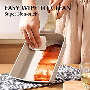 SENSARTE Japanese Omelette Pan, Tamagoyaki Egg Pan, Nonstick Frying Pan with Spatula, Healthy Granite Cookware, PFOS & PFOA Free, 6" x 7" (White)