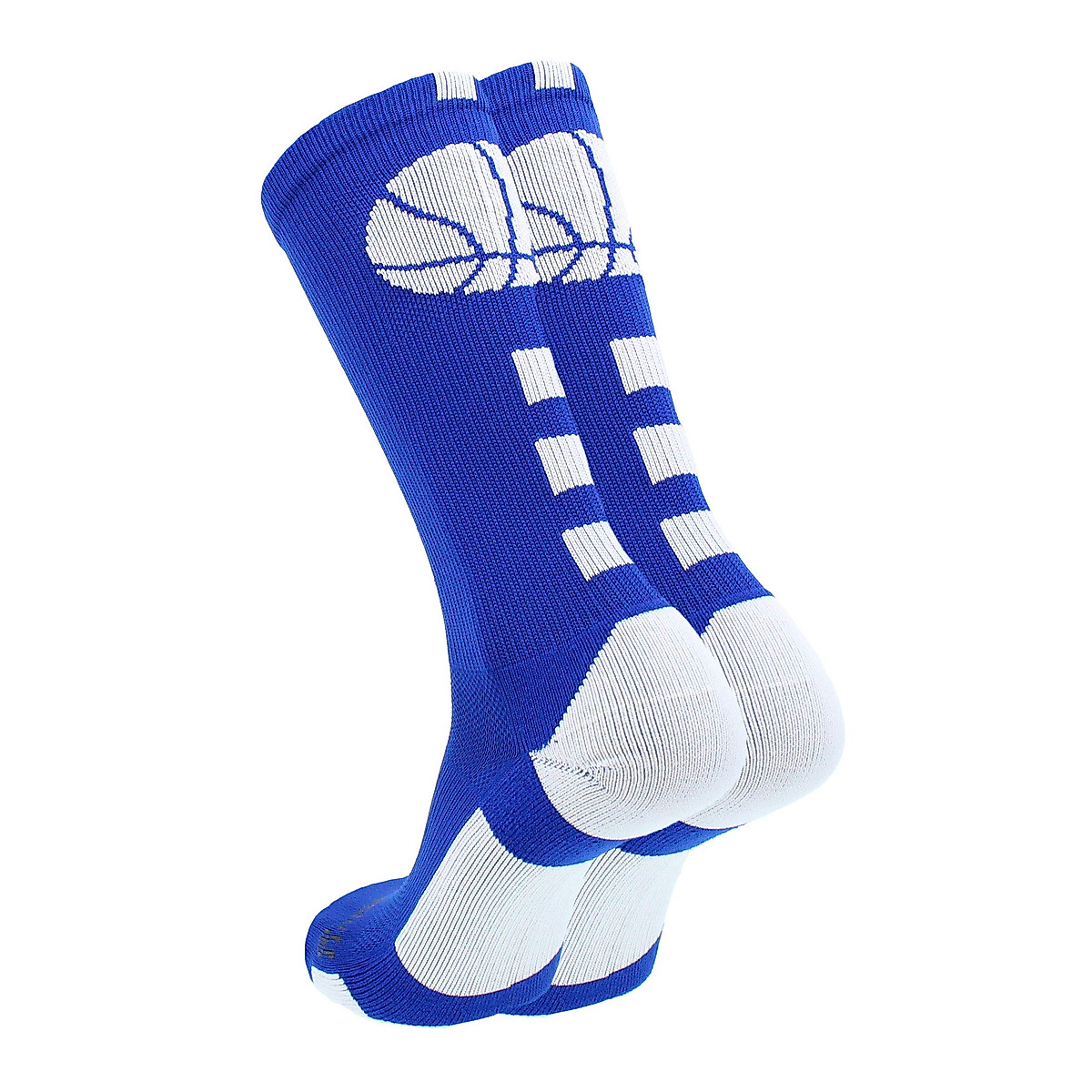 MadSportsStuff Basketball Socks with Basketball Logo Crew Socks (Royal/White, Small)