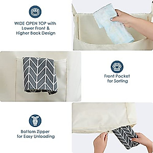 The Fine Living Co. Hanging Laundry Hamper with Over Door Hooks & Adhesive, Durable Space Saving Laundry Bag with Zipper and Wide Open Top, Hanging Dorm Laundry Hamper 20"x3.38"x28" (Beige-L)